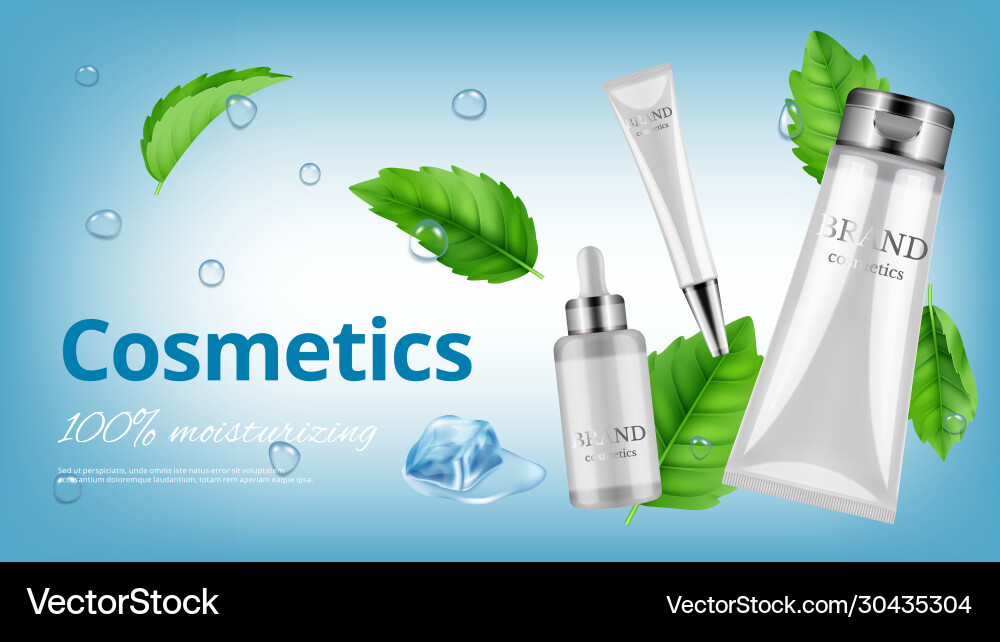 Realistic cosmetics banner white bottles Vector Image