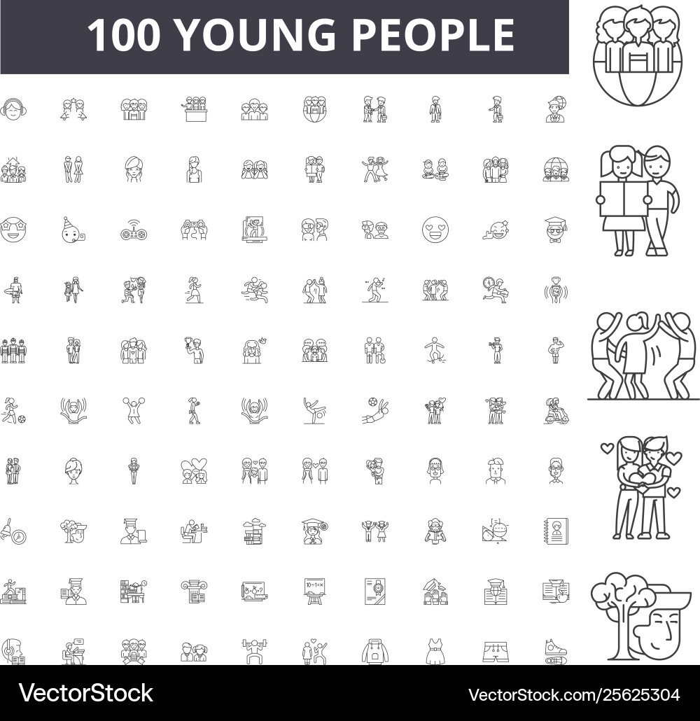 Youth Line Icons - People Set Royalty Free Vector Image