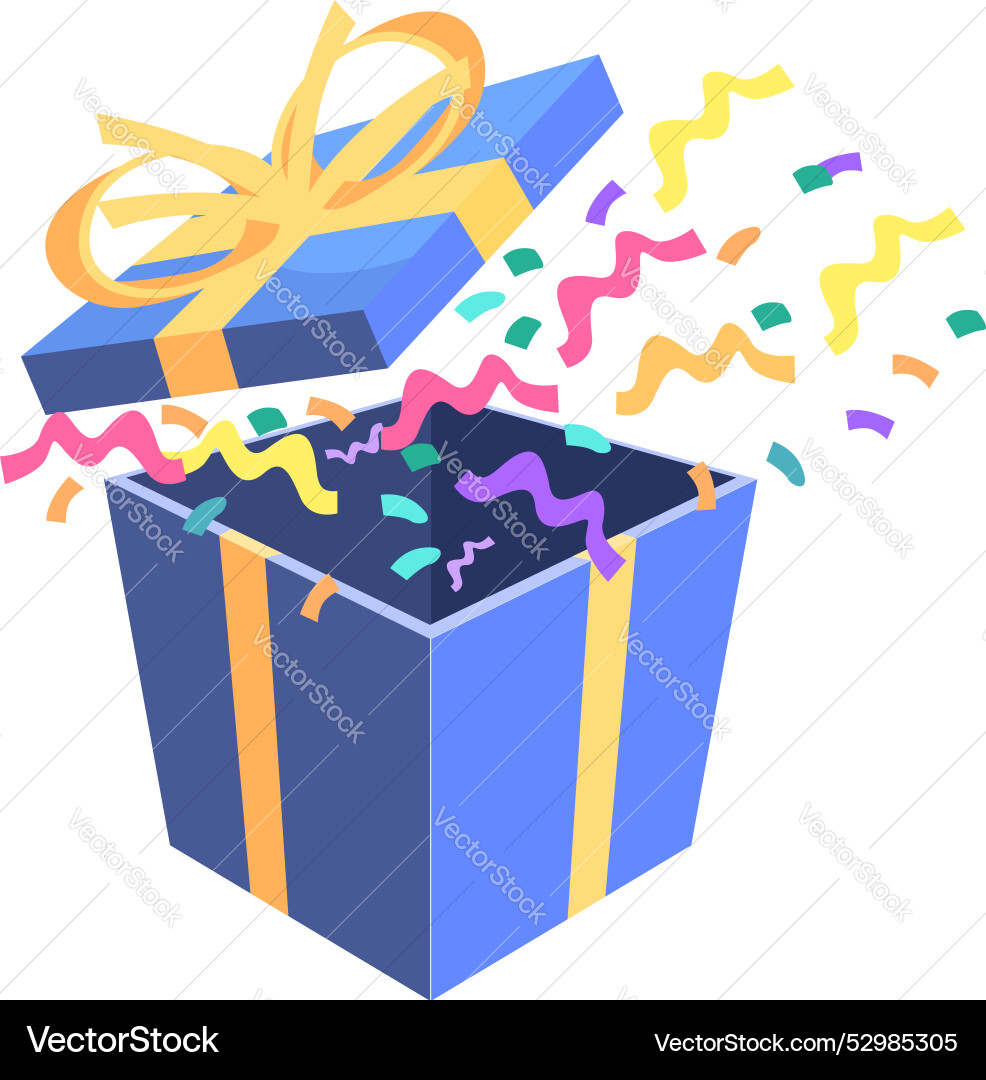 Blue gift box opening and exploding with colorful Vector Image