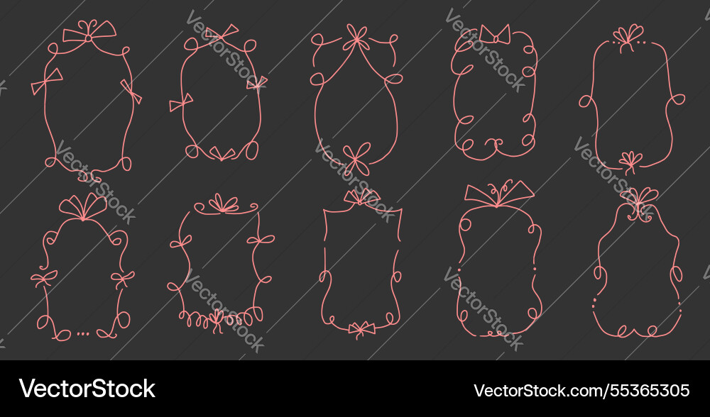 Doodle coquette frames with bows vintage line Vector Image