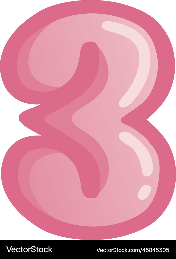 Number 3 three pink bold alphabet Royalty Free Vector Image
