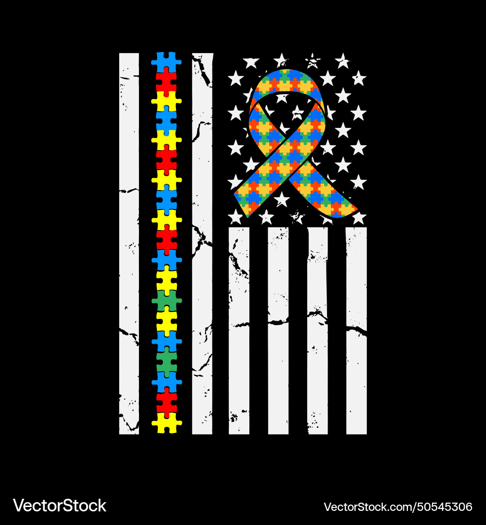 American flag distressed autism awareness Vector Image