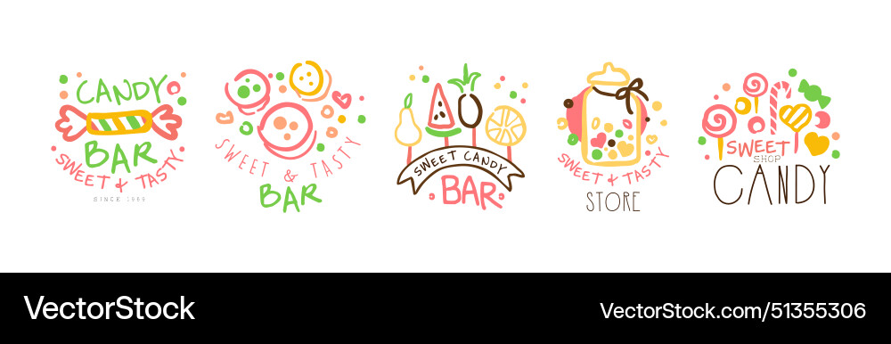 Candy shop logo and label design set Royalty Free Vector