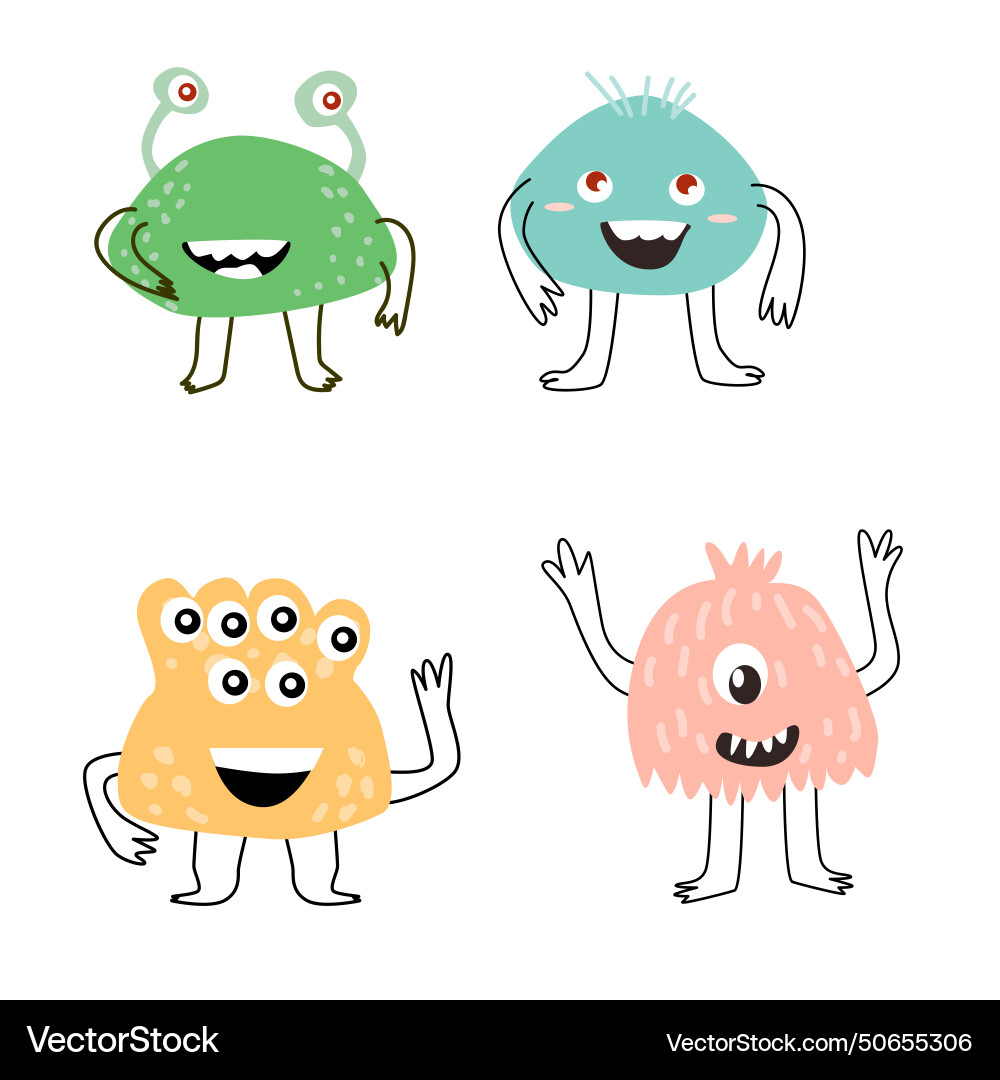 Cute baby monster character smiling set Royalty Free Vector