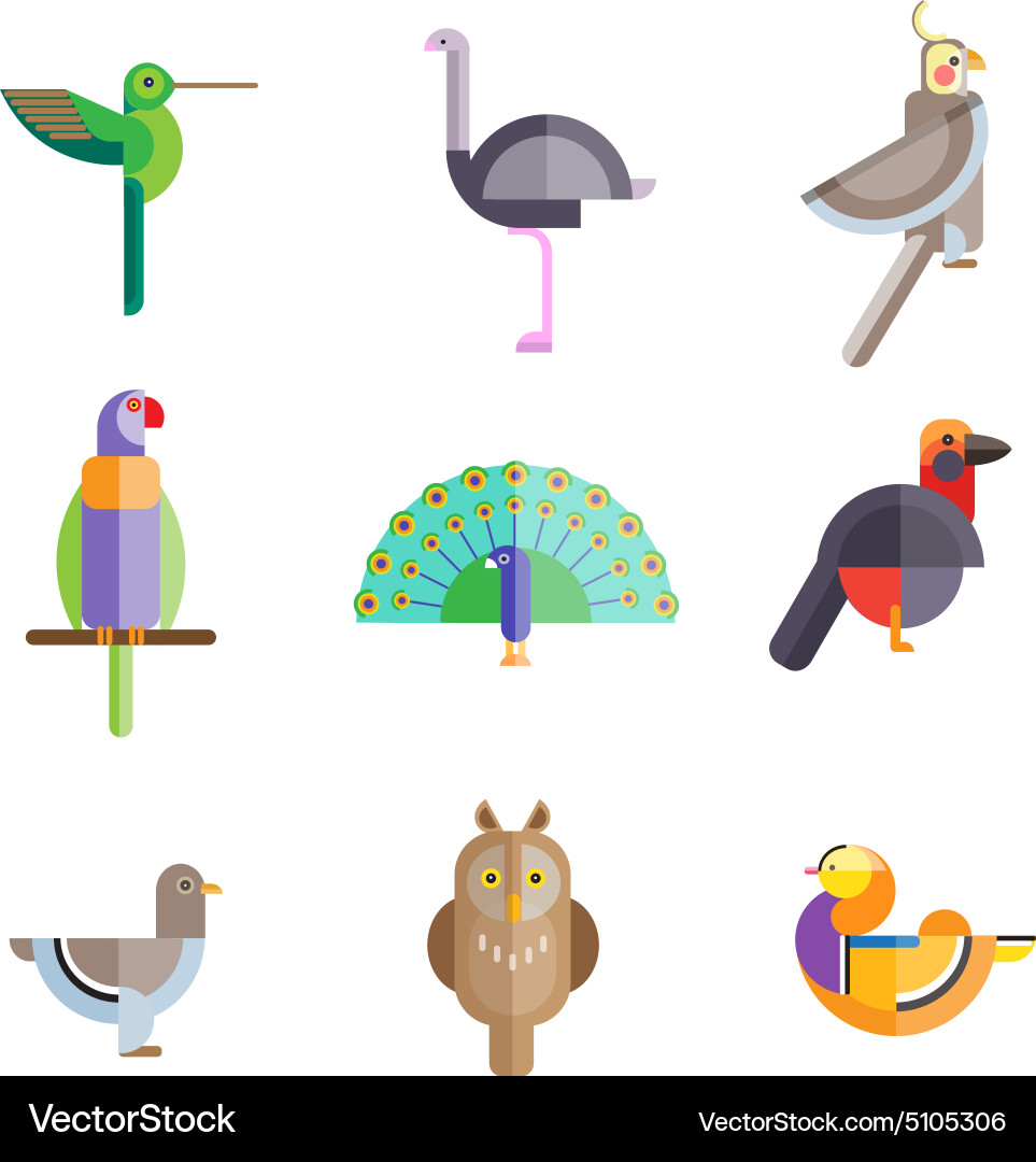 Flat birds made from geometric figures Royalty Free Vector