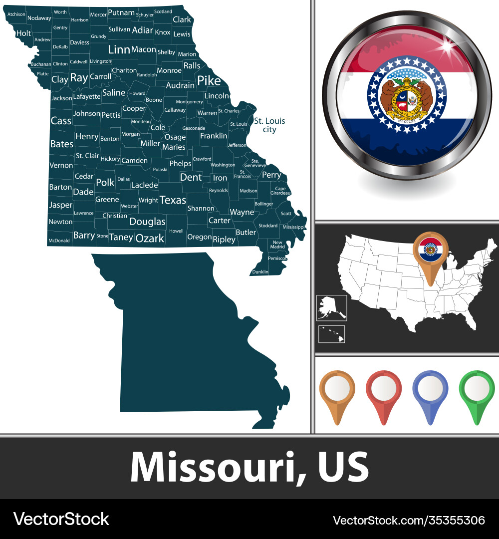Map missouri us Royalty Free Vector Image - VectorStock