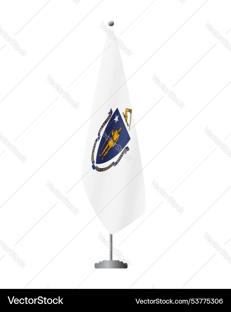 Massachusetts us flag on flagpole transparent Vector Image