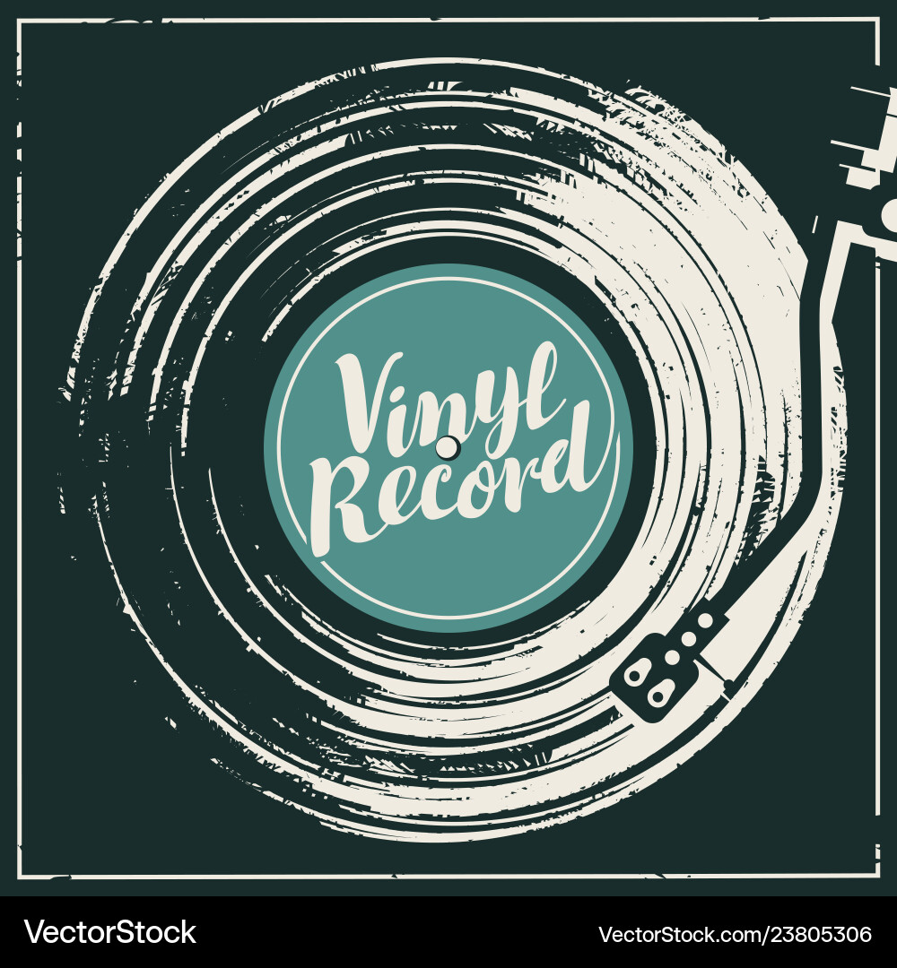 Music poster with vinyl record and player Vector Image