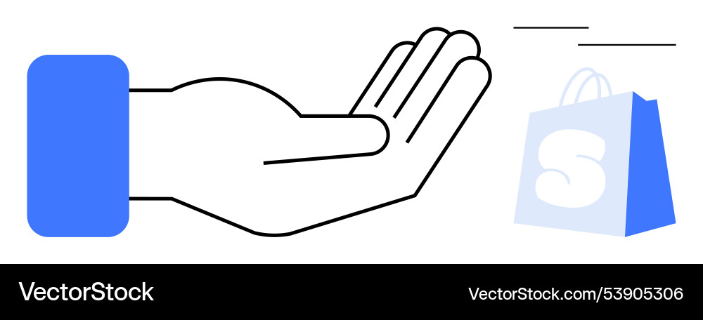 Open hand reaching towards shopping bag Royalty Free Vector