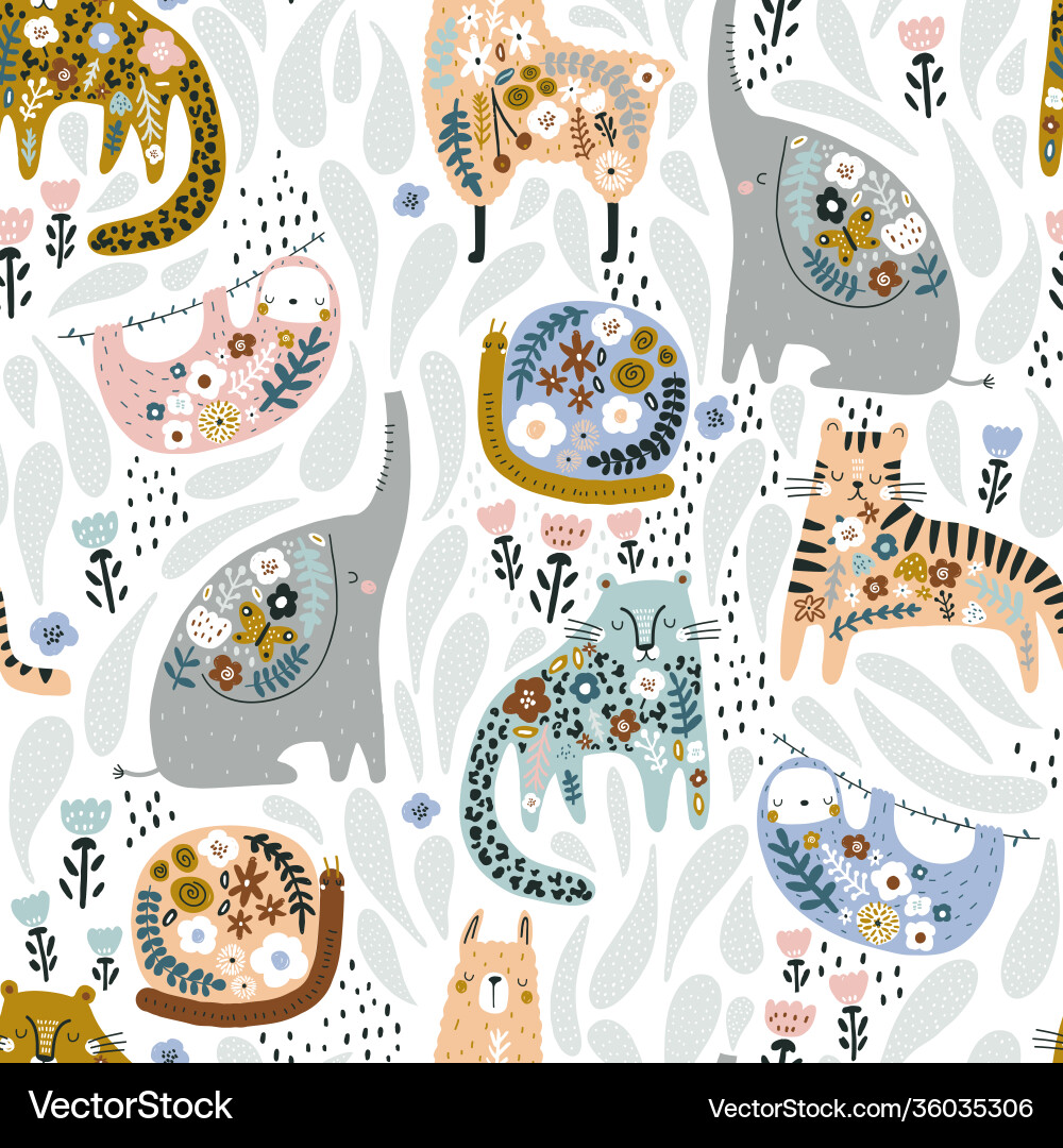 Seamless pattern with cute colorful elephant Vector Image