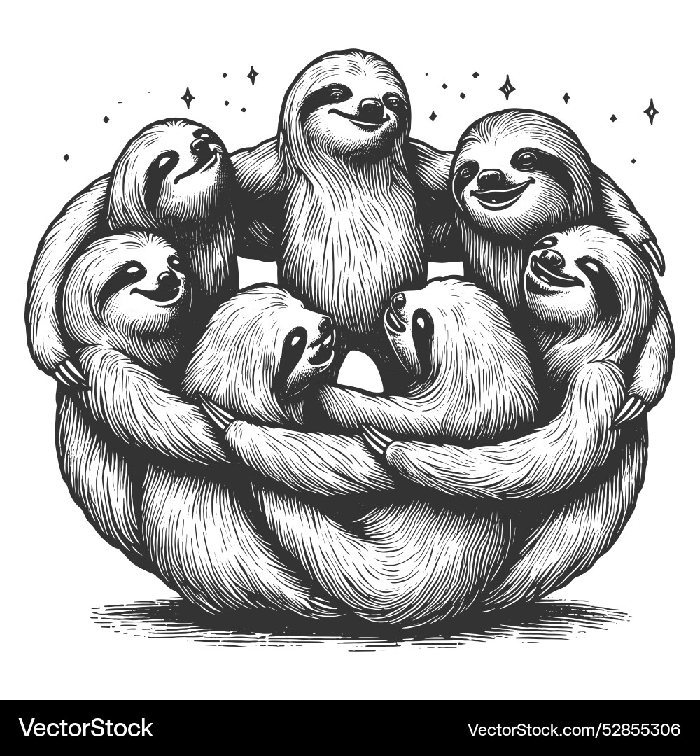 Sloths holding hands dancing in circle Royalty Free Vector