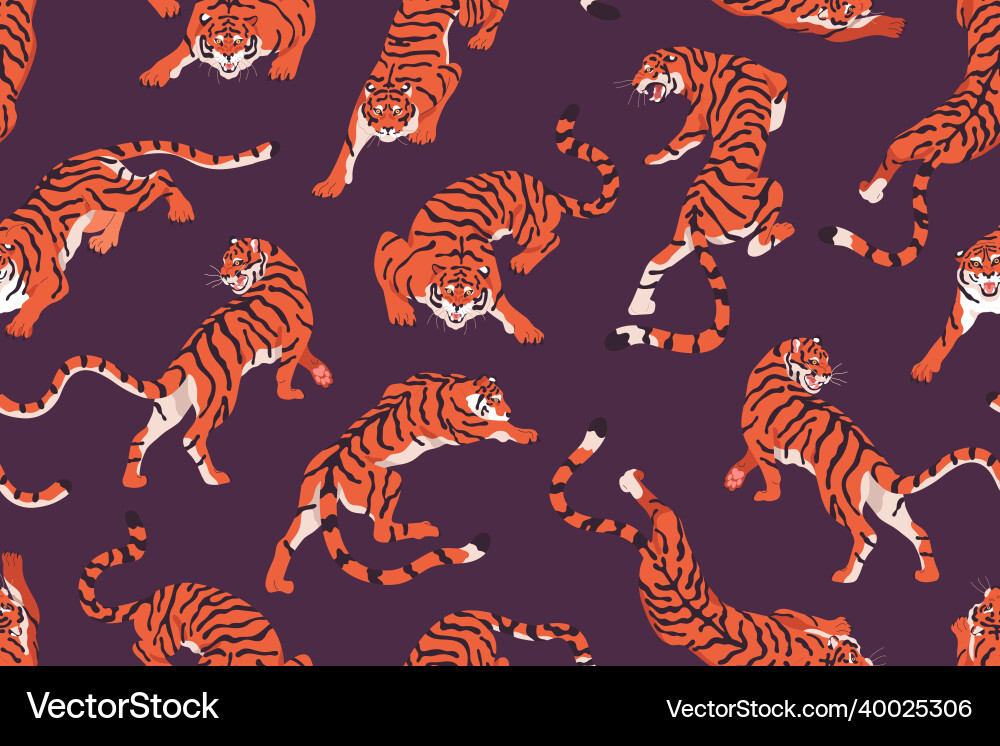 Tiger pattern seamless repeating background Vector Image