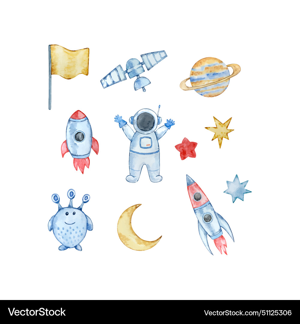 Watercolor space set cosmos Royalty Free Vector Image