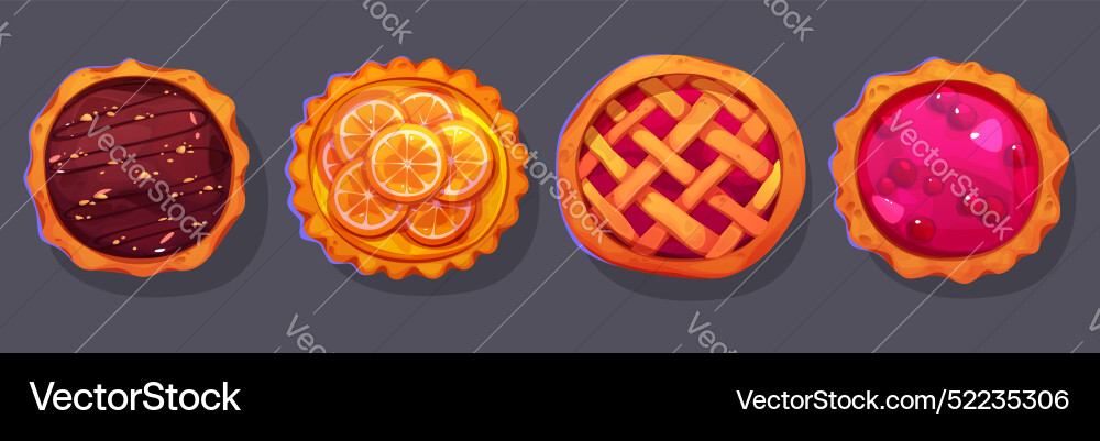 Whole round tart with fruit berry and chocolate Vector Image