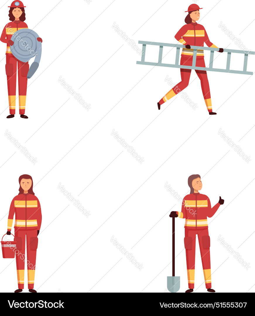 Firefighter characters in different poses Vector Image