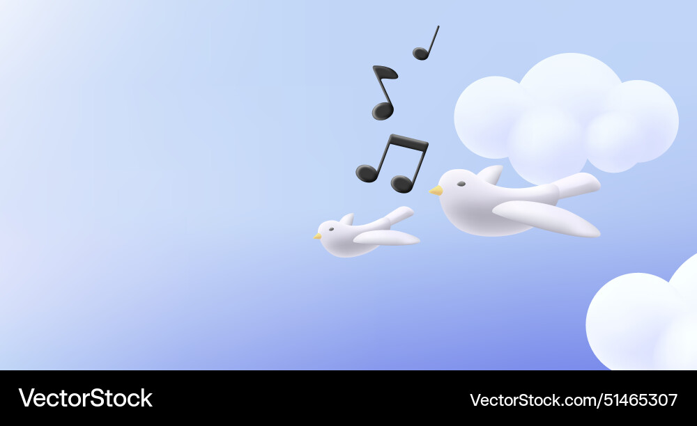 Flying white doves with music notes singing birds Vector Image