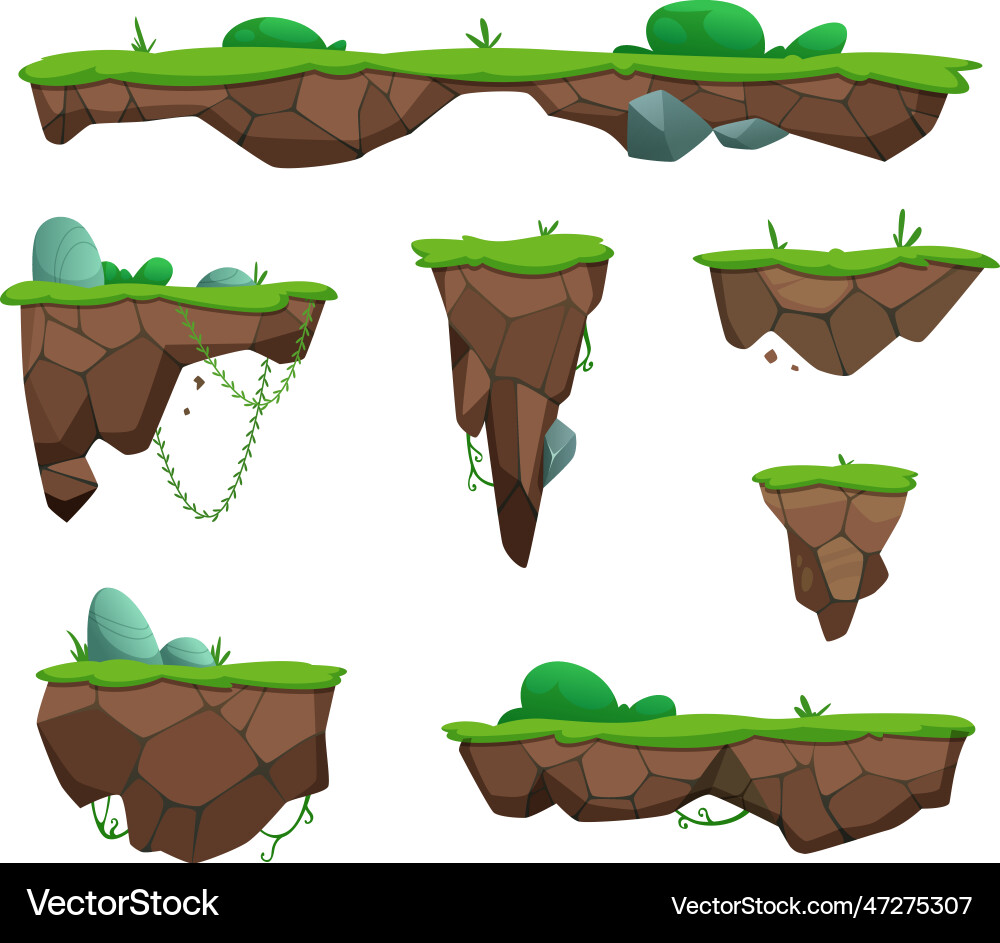 Game ground 2d island with and grass wild Vector Image