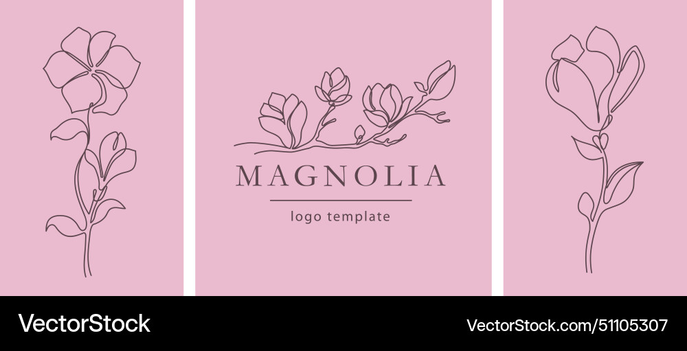 Magnolia flowers emblem elegant line-drawn Vector Image
