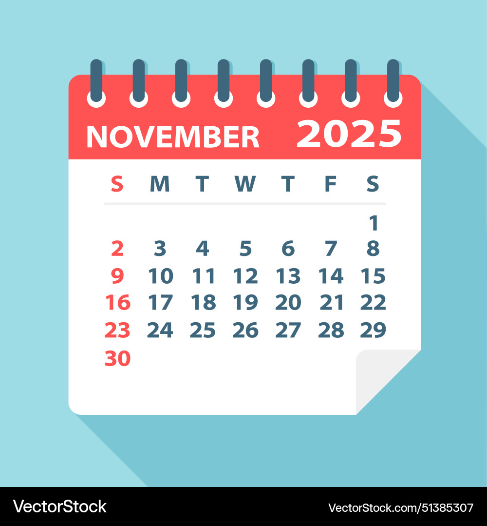November 2025 calendar leaf Royalty Free Vector Image
