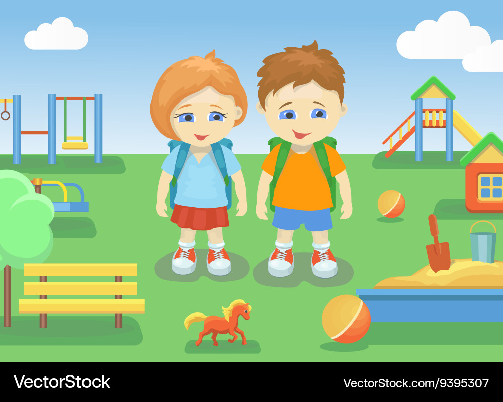 School children on a playground outdoors Vector Image
