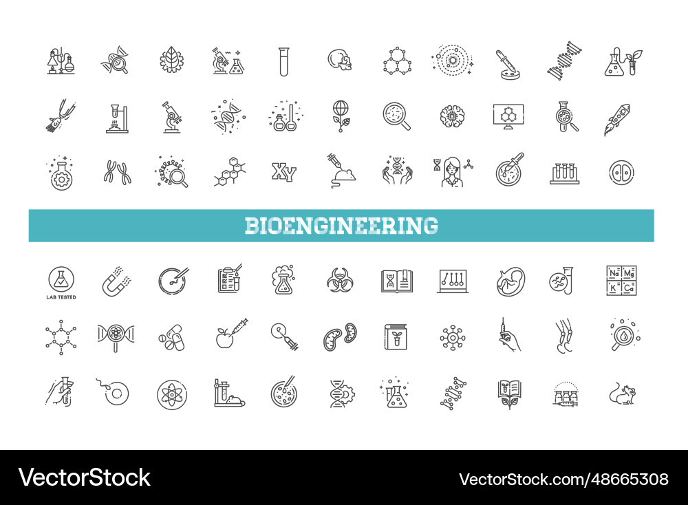 Bioengineering outline icons Royalty Free Vector Image