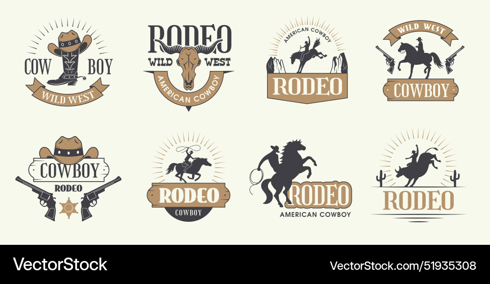 Cowboy badges rodeo games active character riding Vector Image