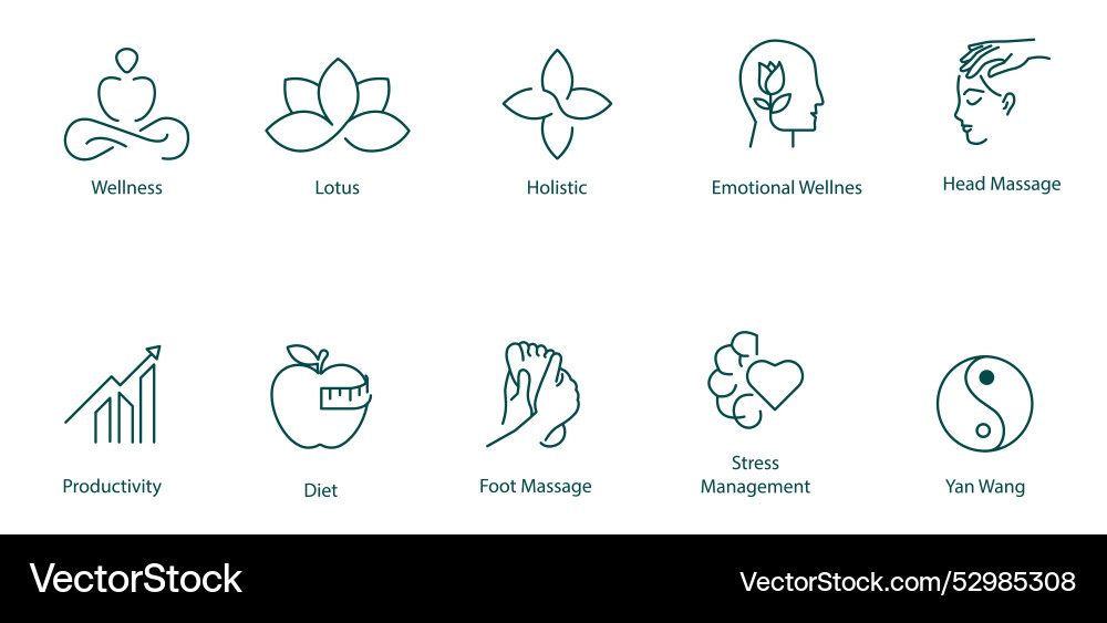 Icons set wellness lotus holistic emoti Royalty Free Vector