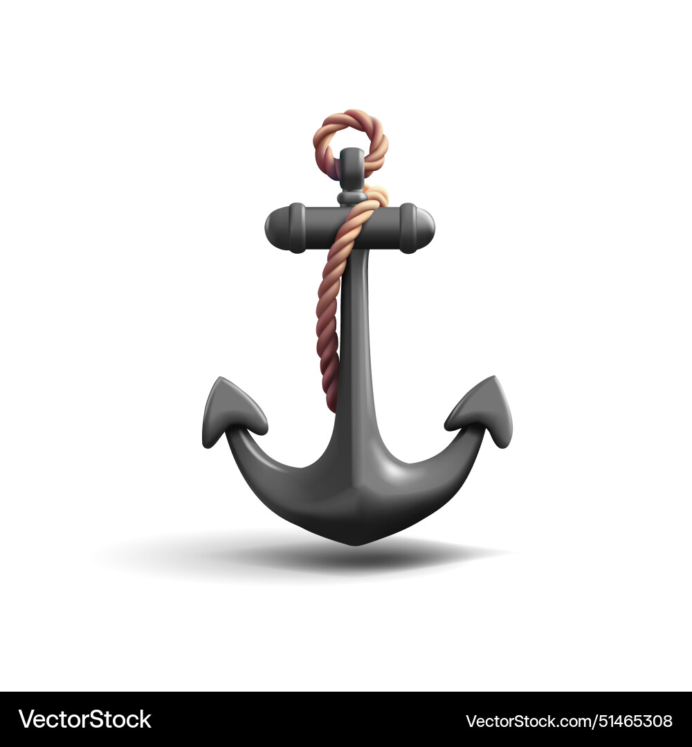 Realistische Render schwarz 3d Anker mit beige Seil
