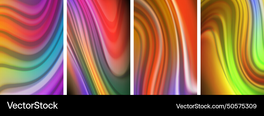 Rainbow color liquid wave lines poster set Vector Image