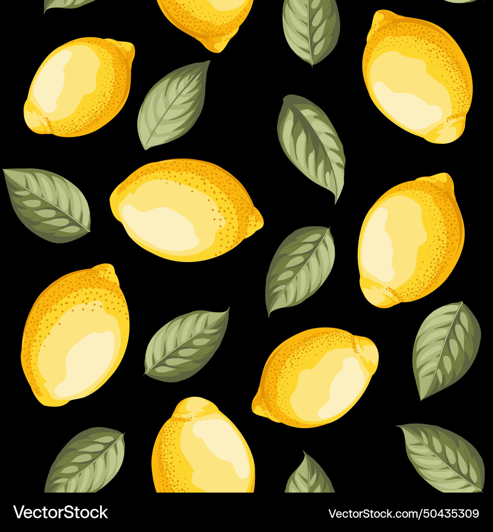 Seamless citrus pattern with lemons black Vector Image