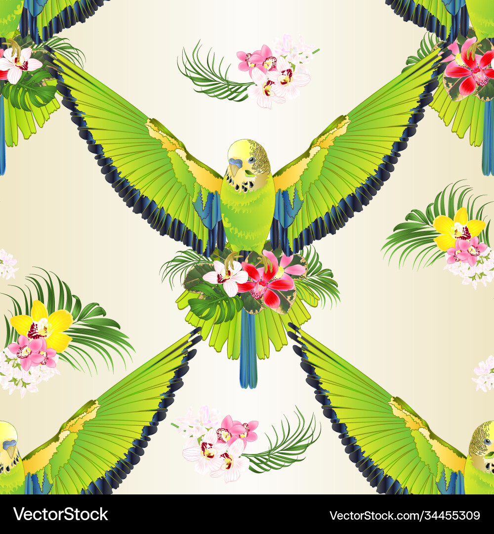 Seamless texture green bird flying Royalty Free Vector Image