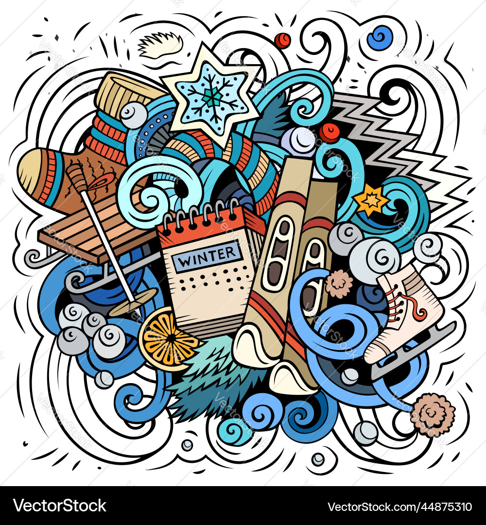 Cartoon doodles winter Royalty Free Vector Image