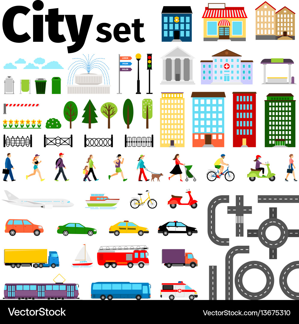 City elements isolated on white background urban Vector Image