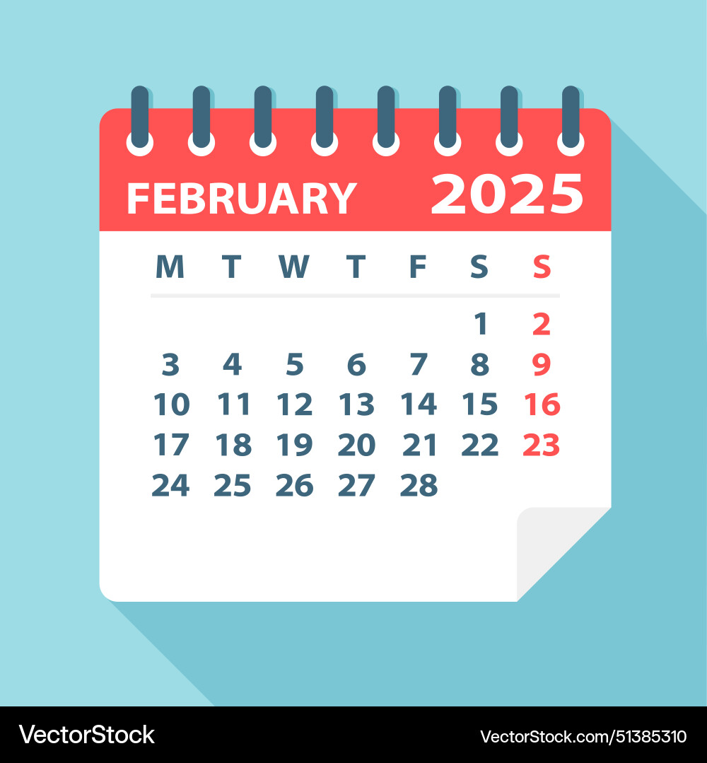 February 2025 calendar leaf Royalty Free Vector Image