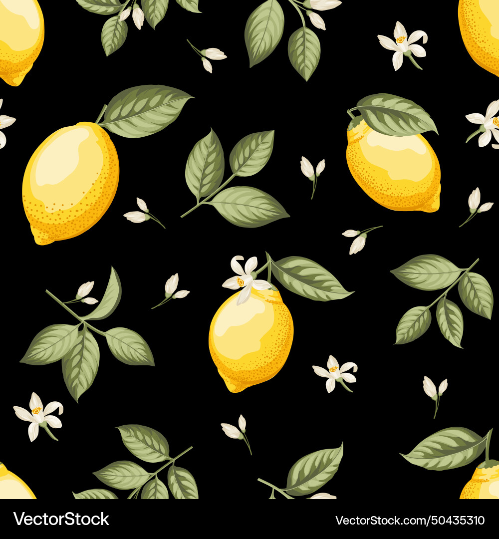 Seamless citrus pattern with lemons black Vector Image