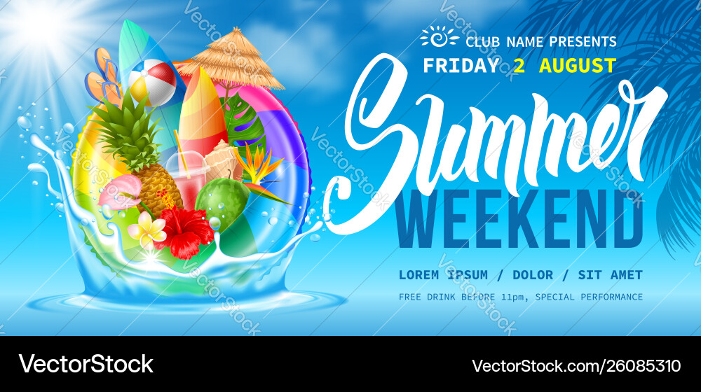 Summer weekend party flyer template Royalty Free Vector