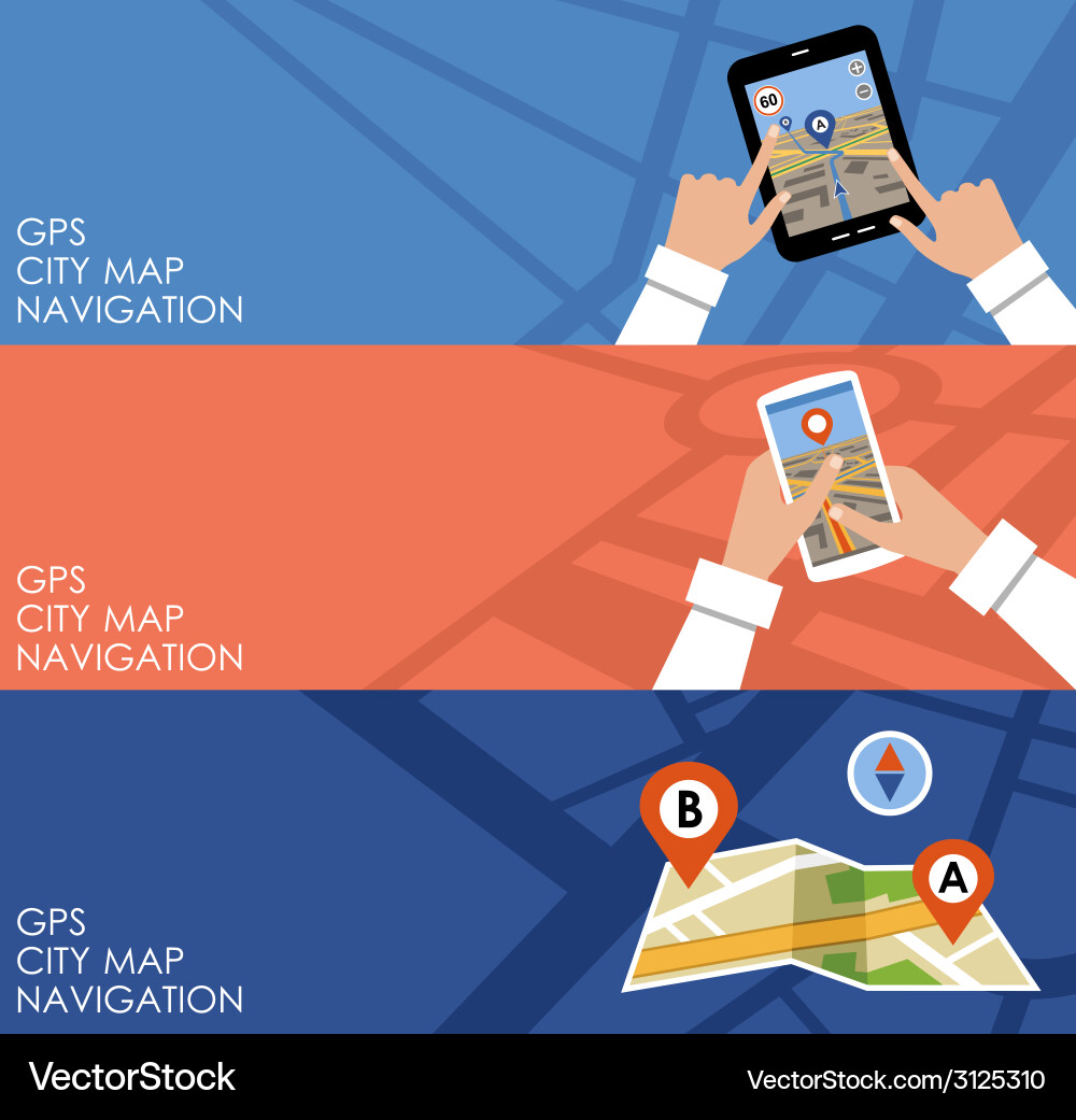 Three banners with gps Royalty Free Vector Image