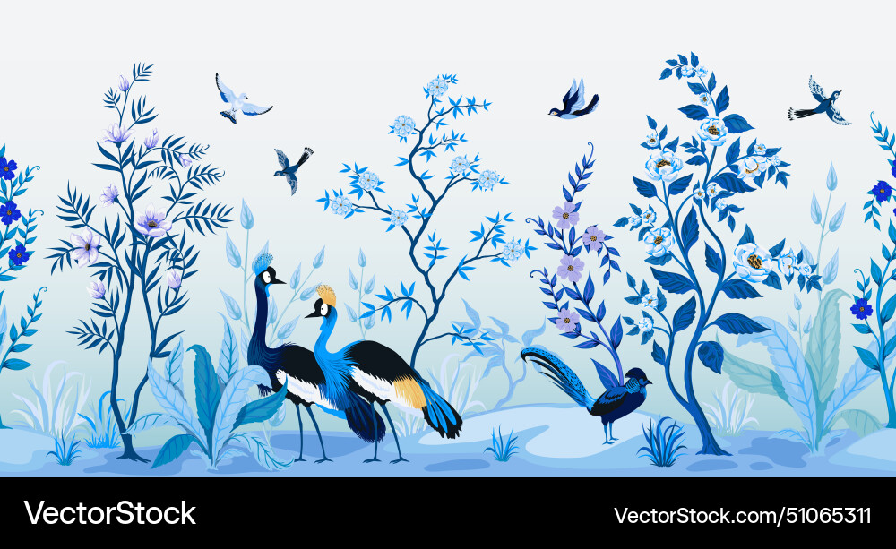 Chinoiserie blue pattern seamless print with Vector Image Chinoiserie blue pattern seamless print with Vector Image