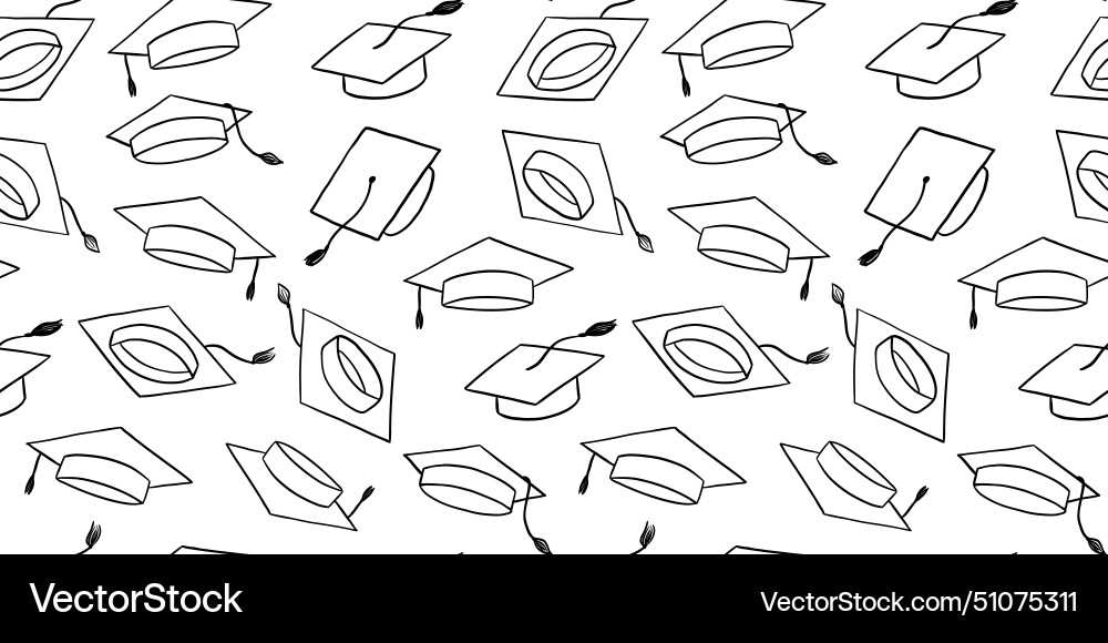 Graduate hat doodle seamless pattern Royalty Free Vector