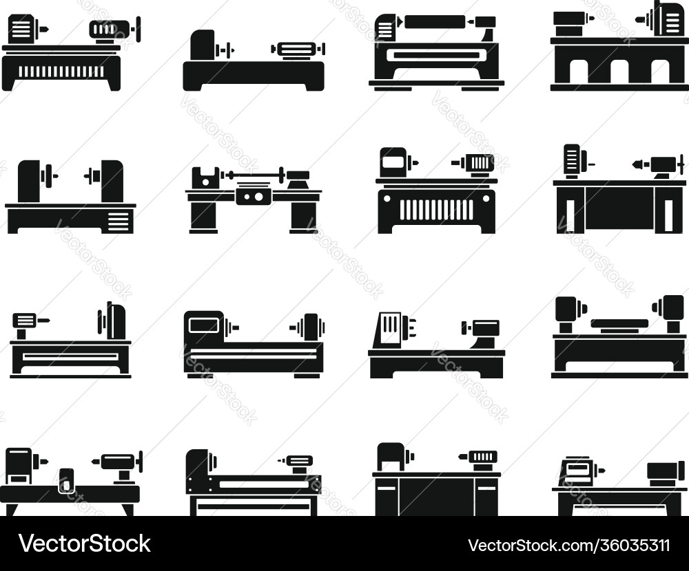 Lathe automated icons set simple style Royalty Free Vector