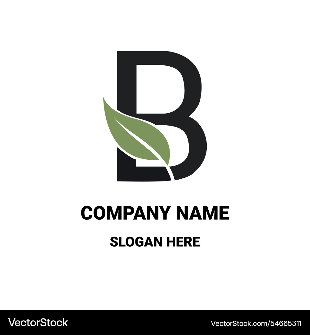 Minimalist black b logo with green leaf overlay Vector Image