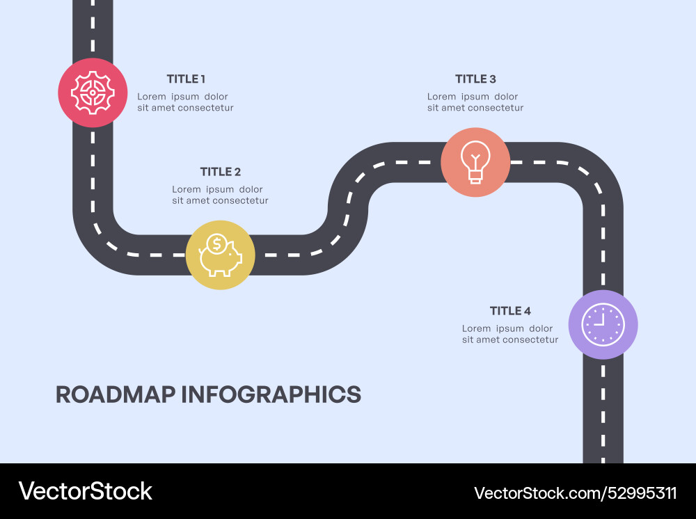 Simple 4-node roadmap infographic with curved Vector Image