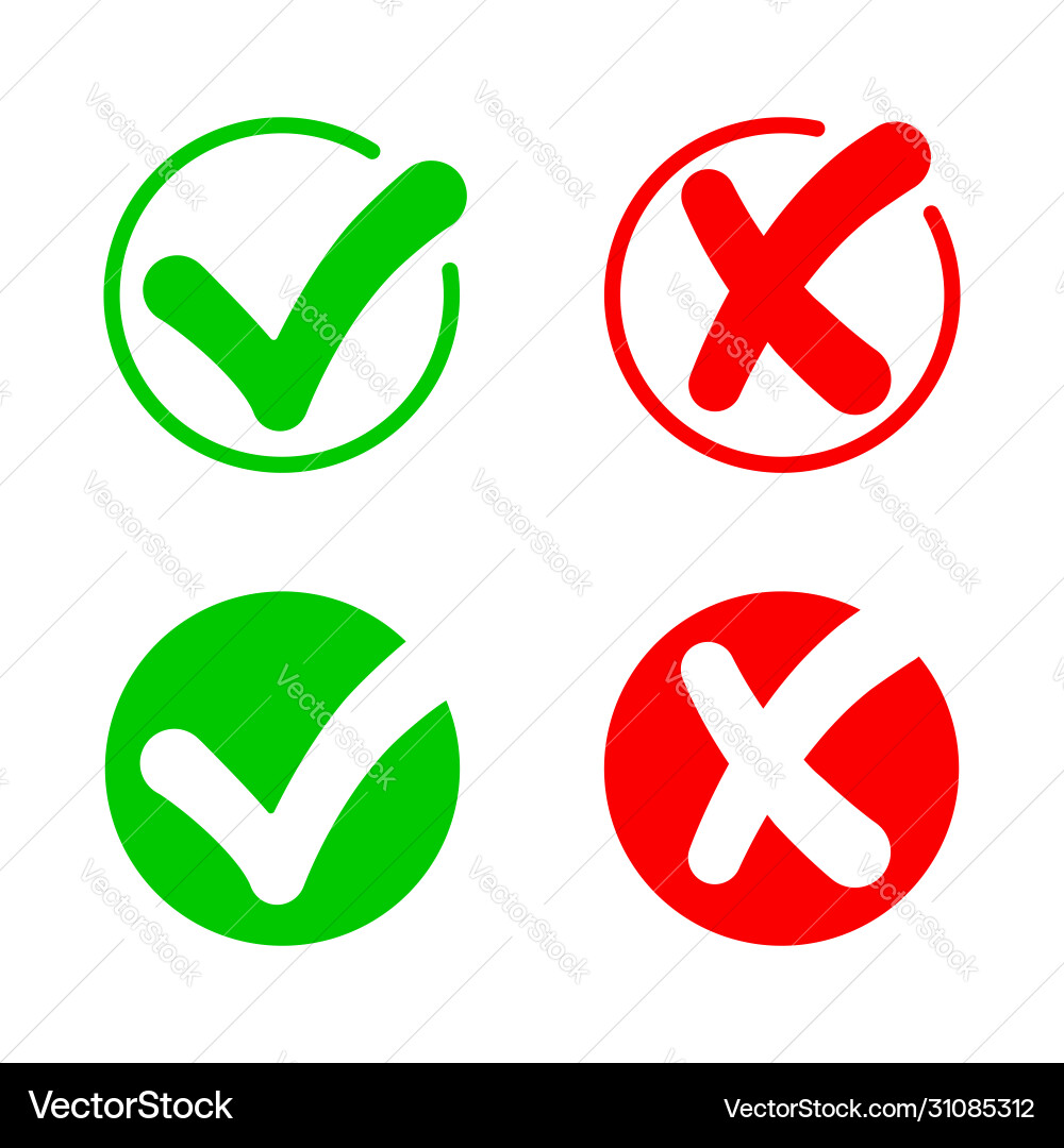 Checkmark and cross icon true check answer Vector Image