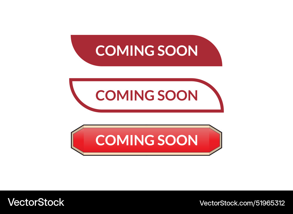 Coming soon red ribbon label banner set open Vector Image