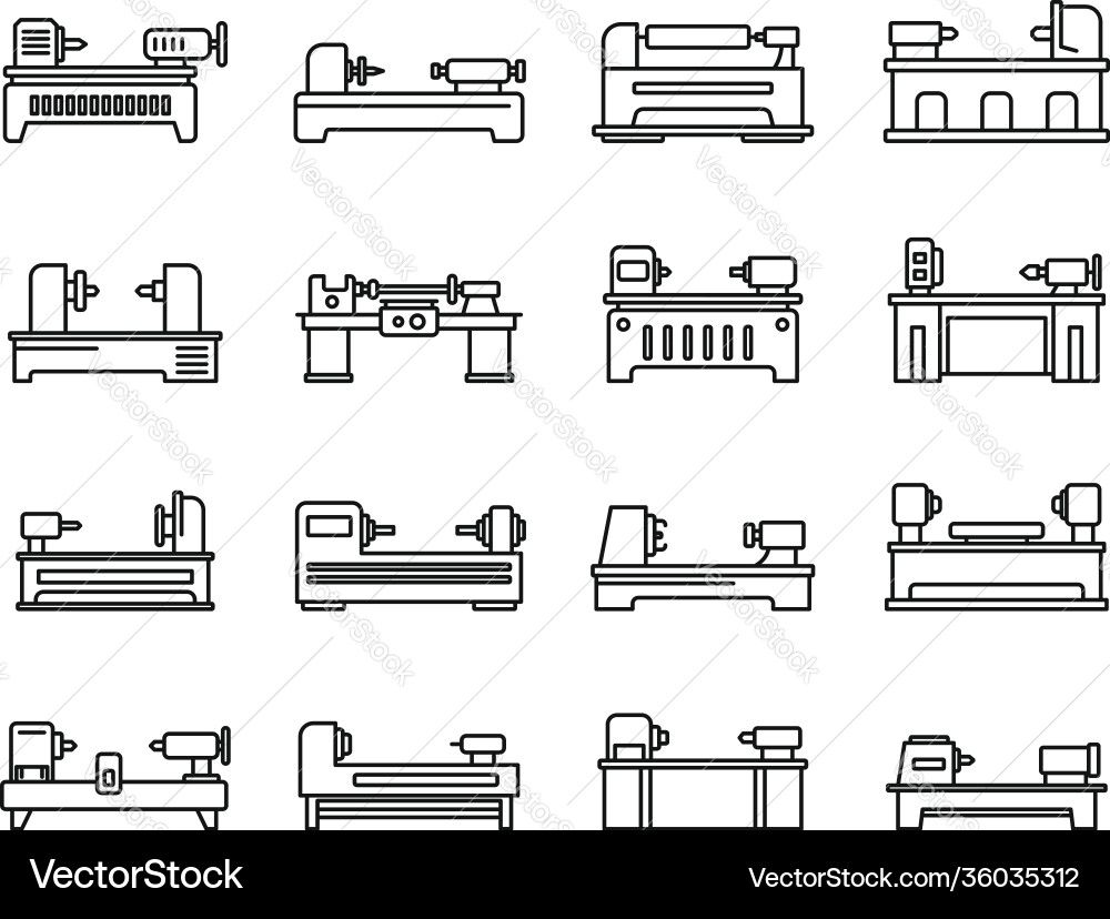 Lathe Drilling Icons - Set Royalty Free Vector Image