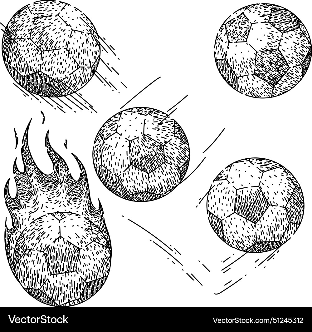 Soccer ball set sketch hand drawn Royalty Free Vector Image