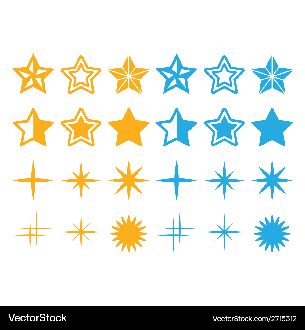 Stars yellow and blue icons set Royalty Free Vector Image