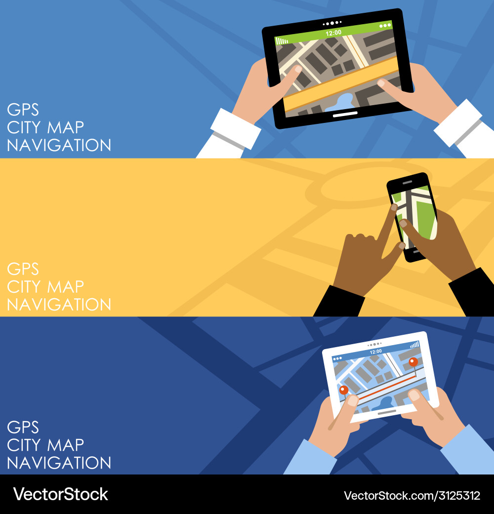 Three banners with gps Royalty Free Vector Image