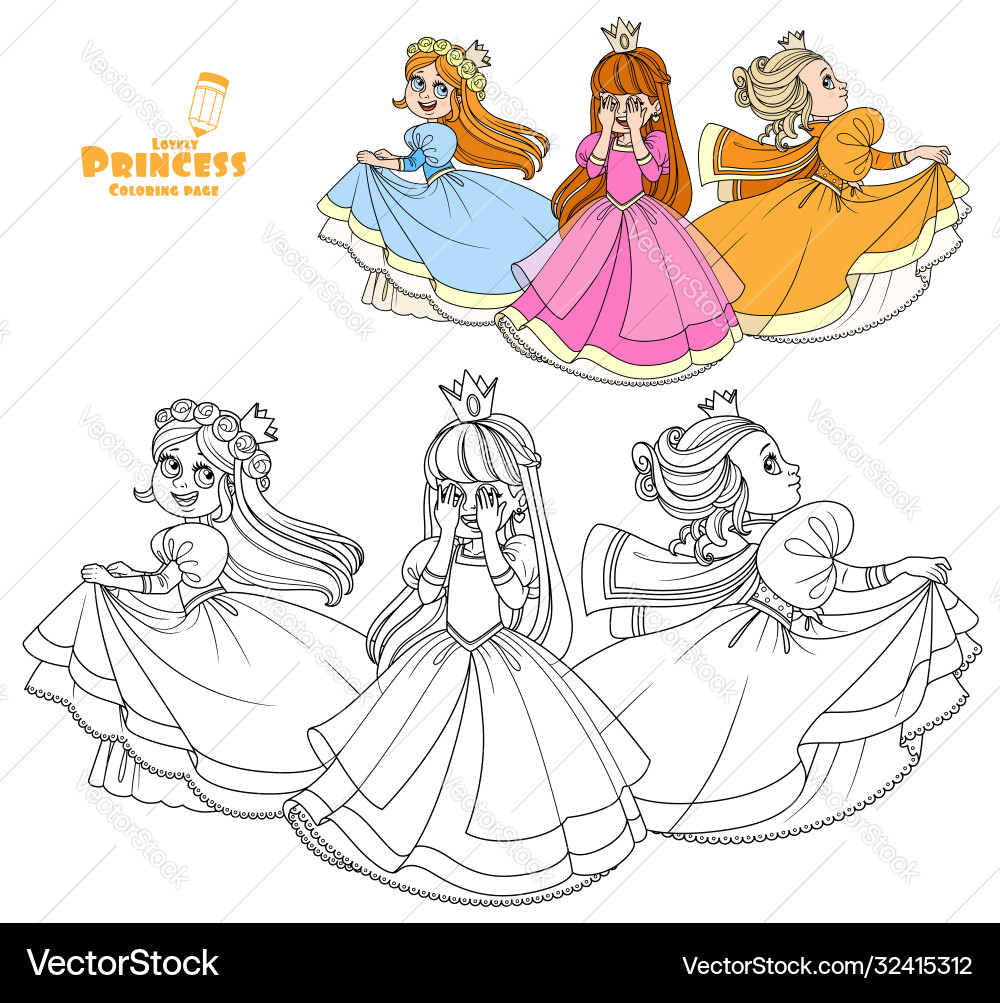 Three very cute princesses playing hide and seek Vector Image