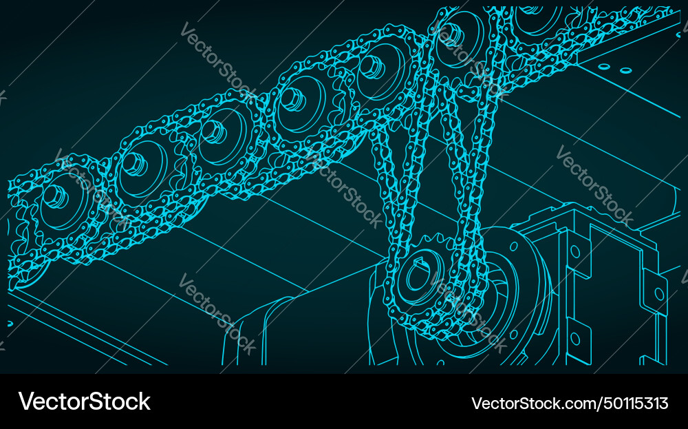 Blueprint of roller conveyor with chain drive Vector Image
